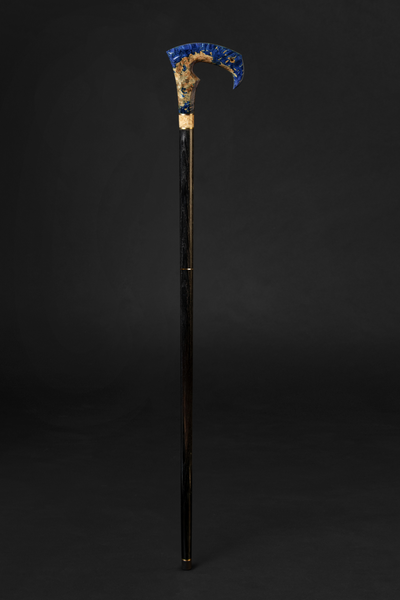 Blue Luxury Walking Cane with Maple Burl Wood Handle, Handmade | ART ...