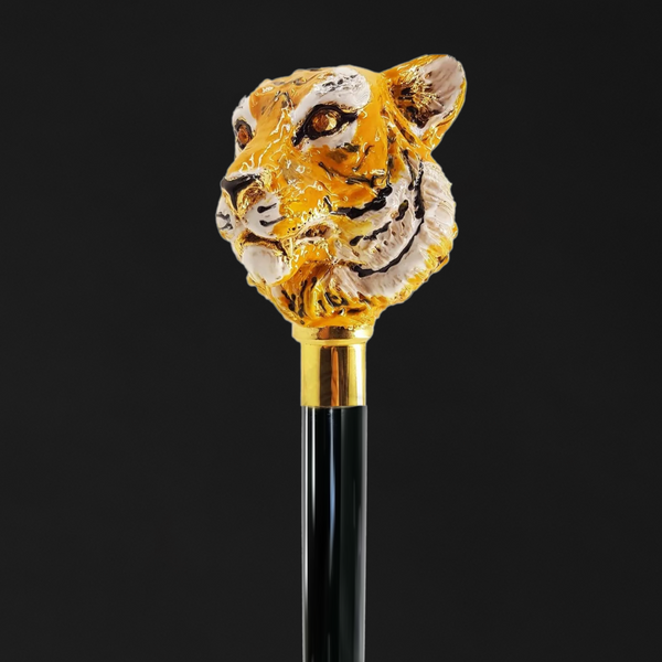 Unique Enameled Tiger Handle Walking Cane
