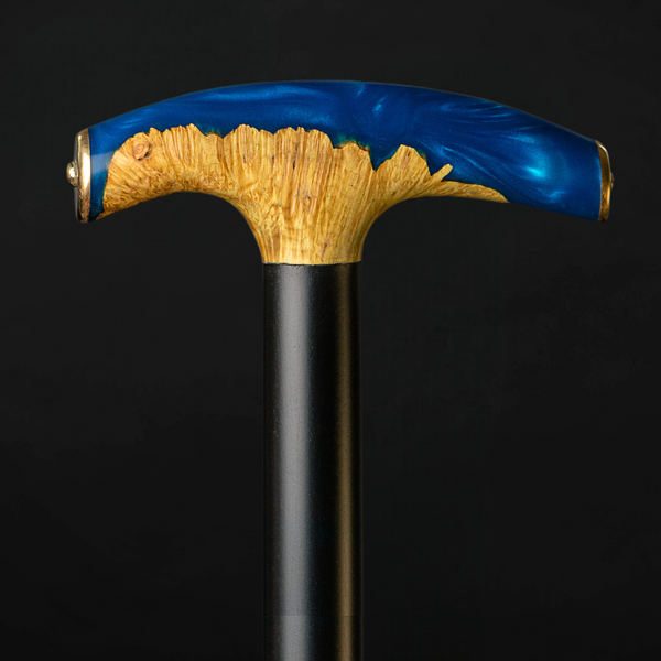 Stylish Walking Cane with Curly Maple, Burl and Blue Epoxy Resin | ART ...