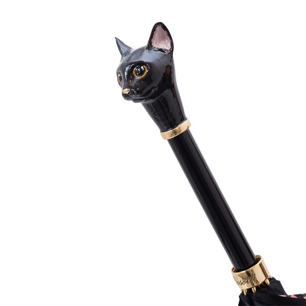 Elegant Black Cat Handle Blue Umbrella and Animalier Print Intrerior f