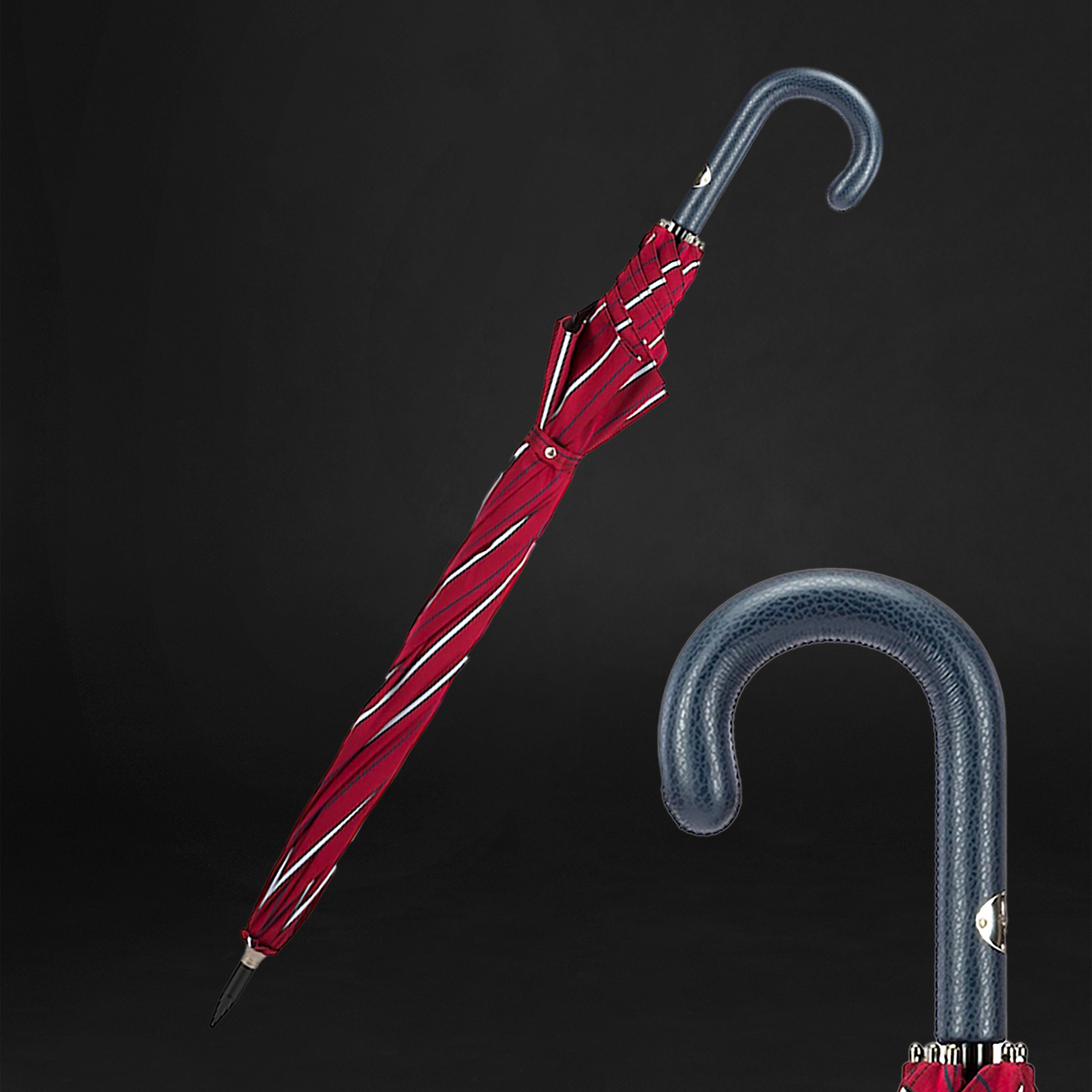 Unique Large Red Striped Umbrella with Leather Handle | ART WALKING STICKS