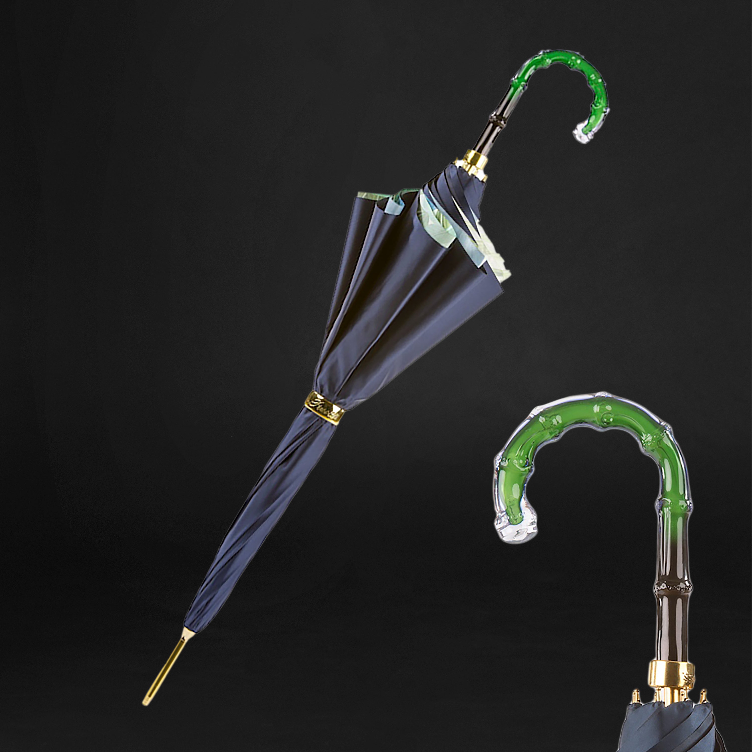 Green Elegant Umbrella Handle with Floral Design, Double Cloth | ART ...