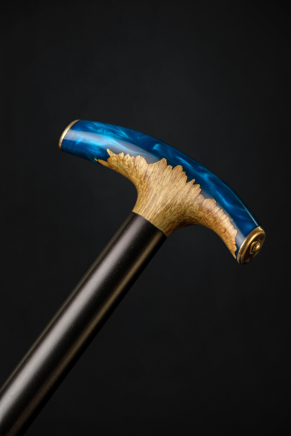 Stylish Walking Cane with Curly Maple, Burl and Blue Epoxy Resin | ART ...