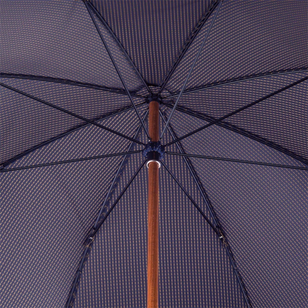 Leather Handle Bespoke Navy Umbrella with Yellow Dots