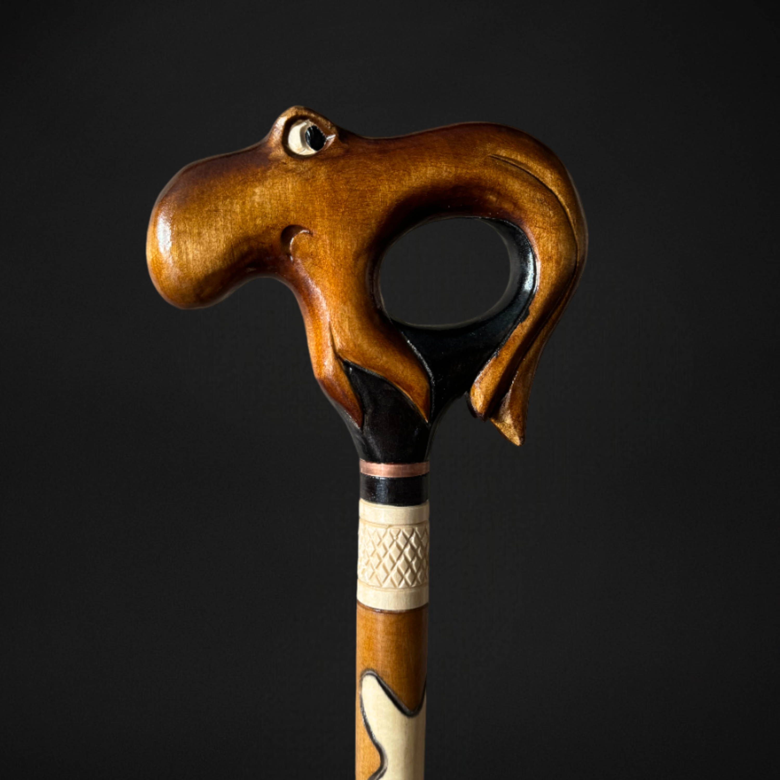 Walking Cane In The Shape Of An Octopus, Wooden Painted Cane