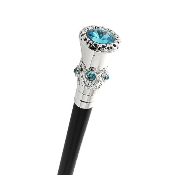 Unique Aquamarine Swarovski Crystals Walking Stick | ART WALKING STICKS