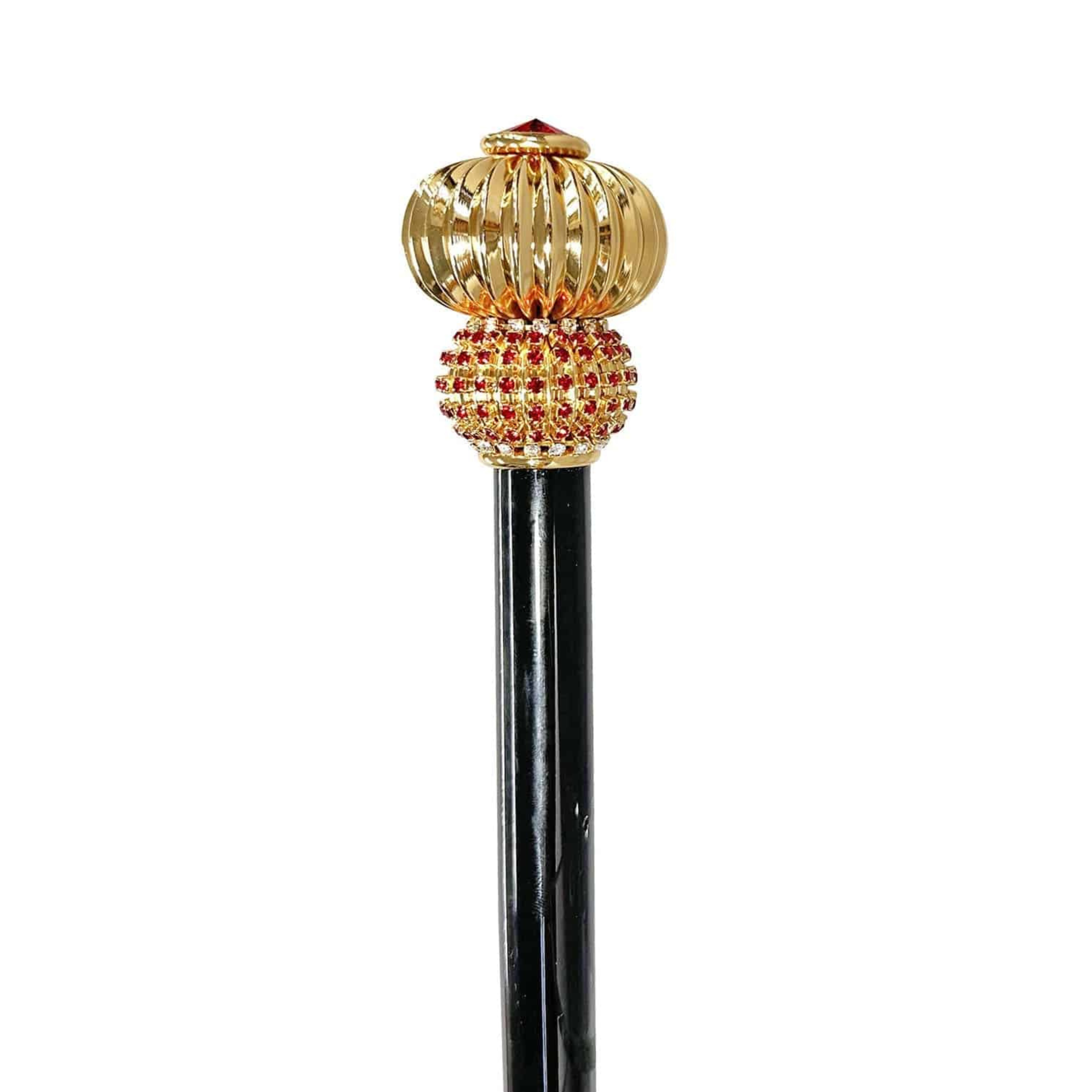 Handcrafted Jeweled Walking Stick with Red Crystals | ART WALKING STICKS