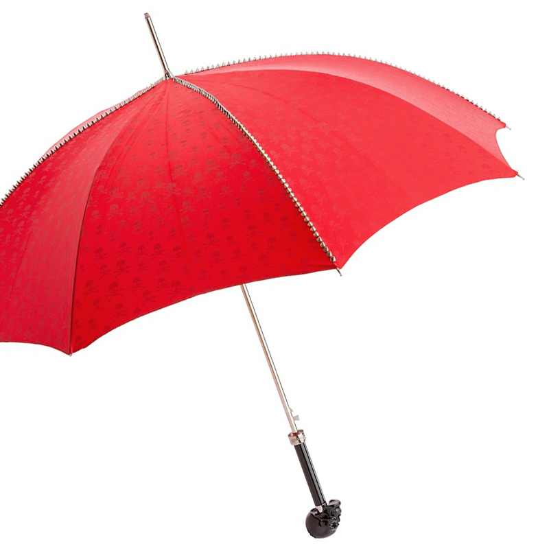 Exclusive Unique Red Umbrella with Studs and Black Skull Handle for He