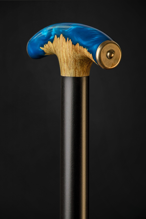 Stylish Walking Cane with Curly Maple, Burl and Blue Epoxy Resin | ART ...