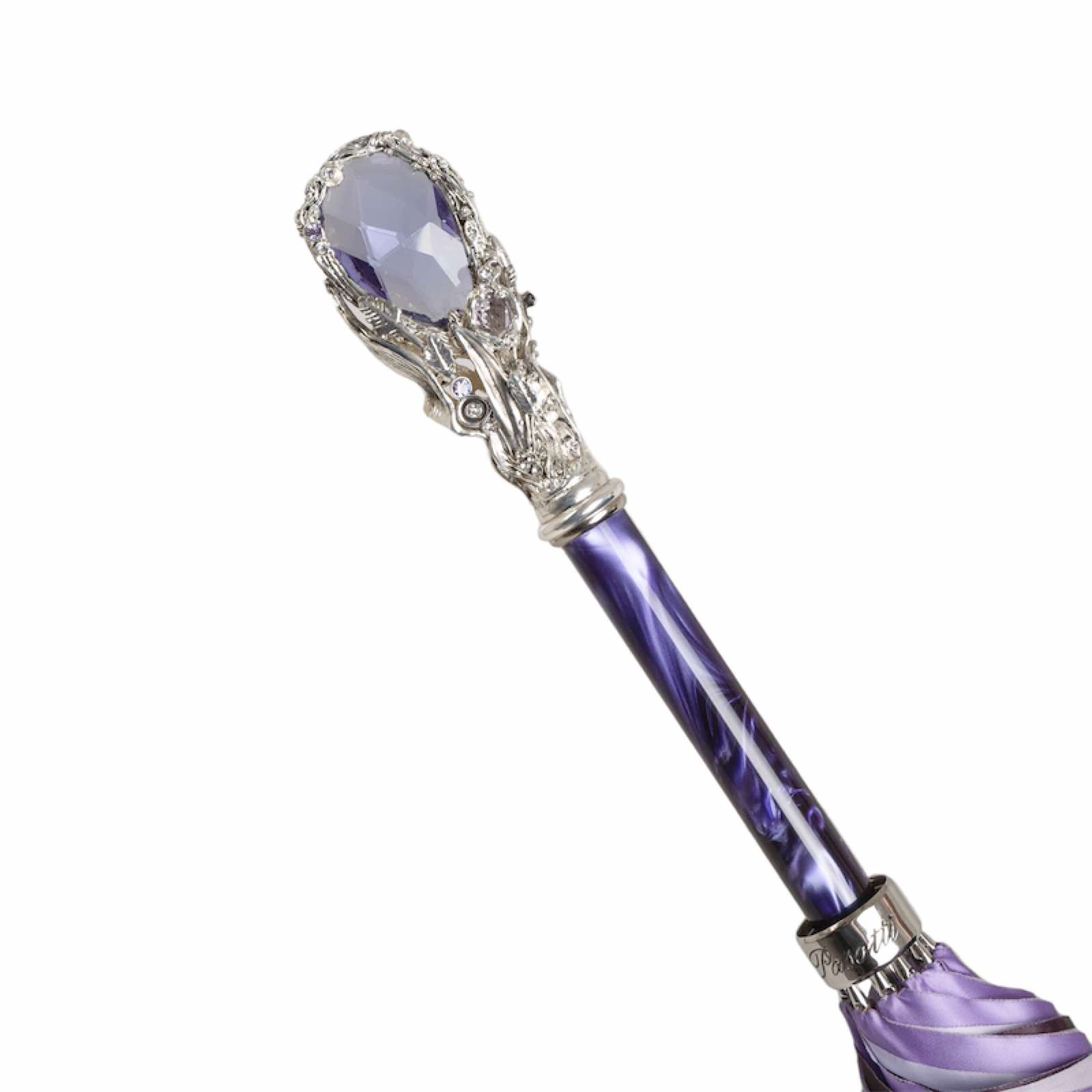 Elegant Paisley Purple Gem Handle Purple Canopy Umbrella with Print In