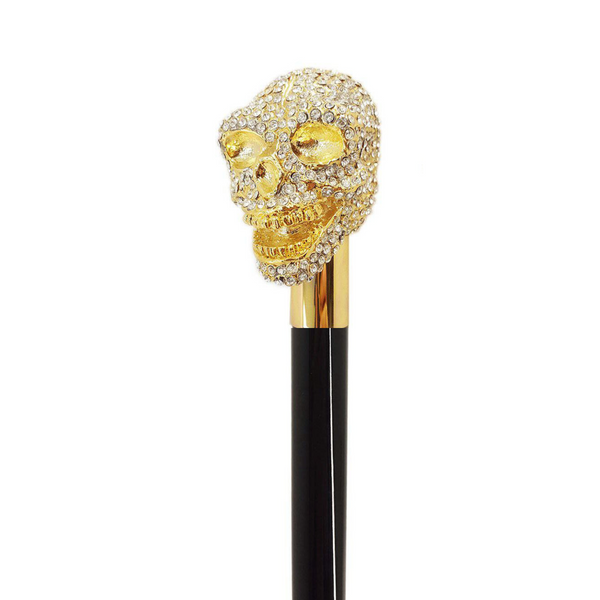 Chic Gold Skull Walking Cane with Swarovski Crystals | ART WALKING STICKS