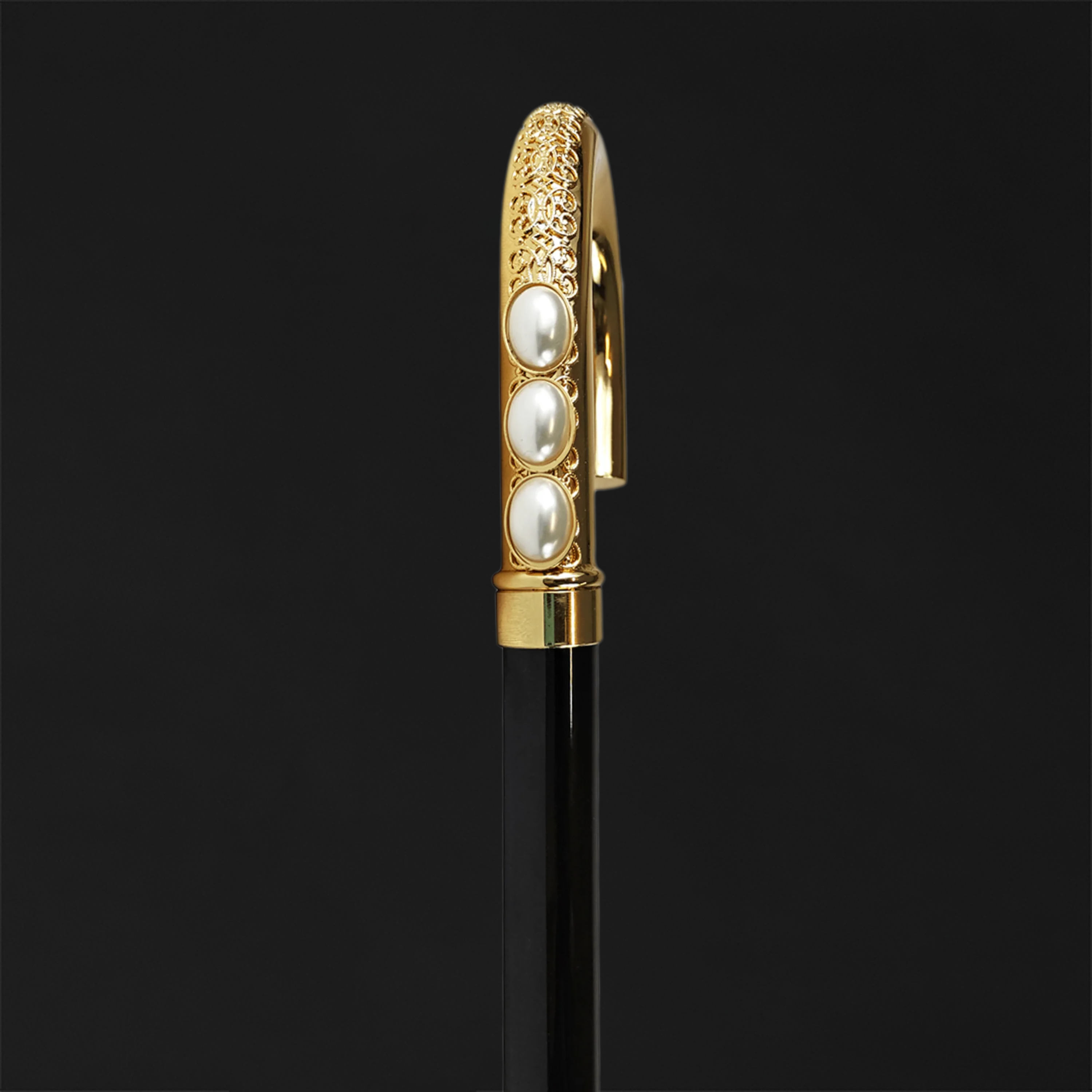 Gold-plated Curved Walking Stick with Pearls