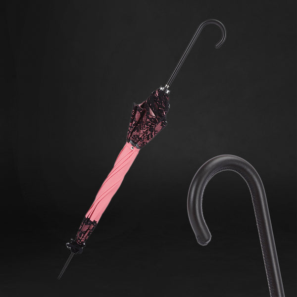 Designer Manual Opening Pink Parasol with Lace and Leather Handle for ...