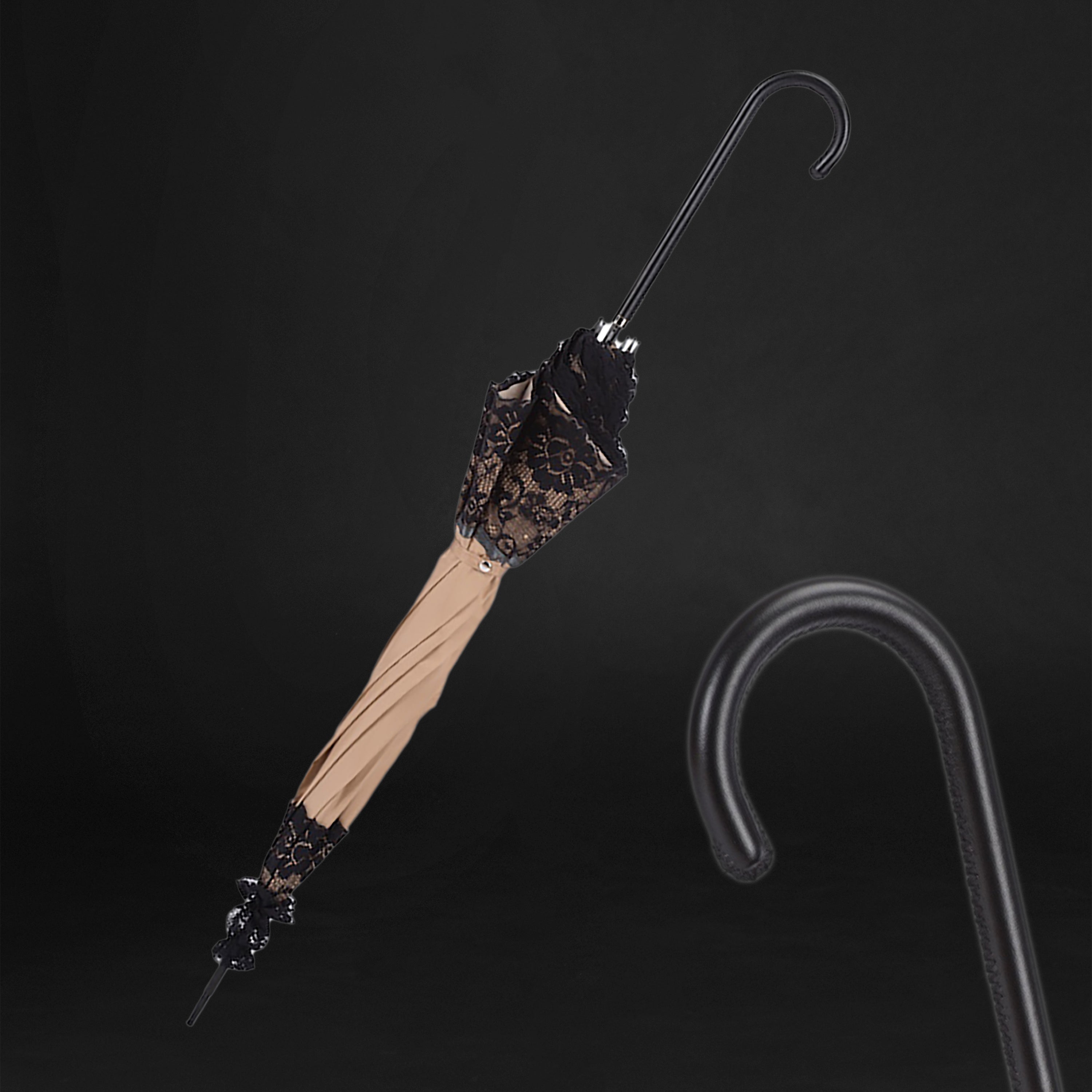 Stylish Manual Opening Beige Parasol with Lace and Leather Handle for ...