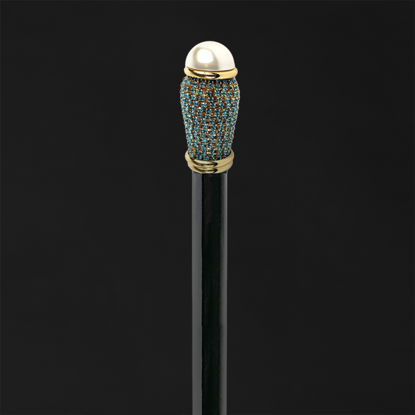 Precious Knob Walking Cane with Rhinestones and Pearl