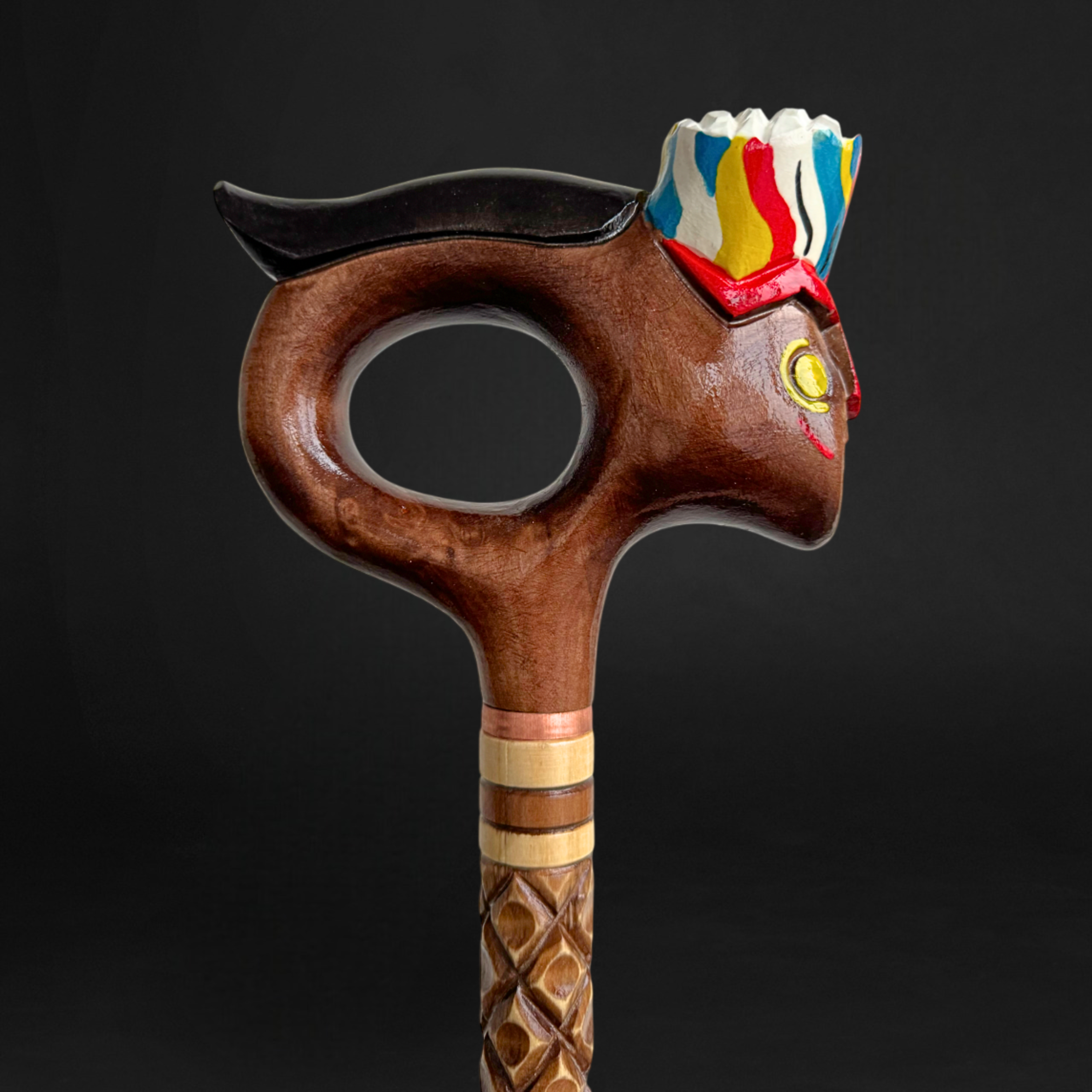 Handcrafted Tribal Art Walking Cane – Unique Hand-Carved Design