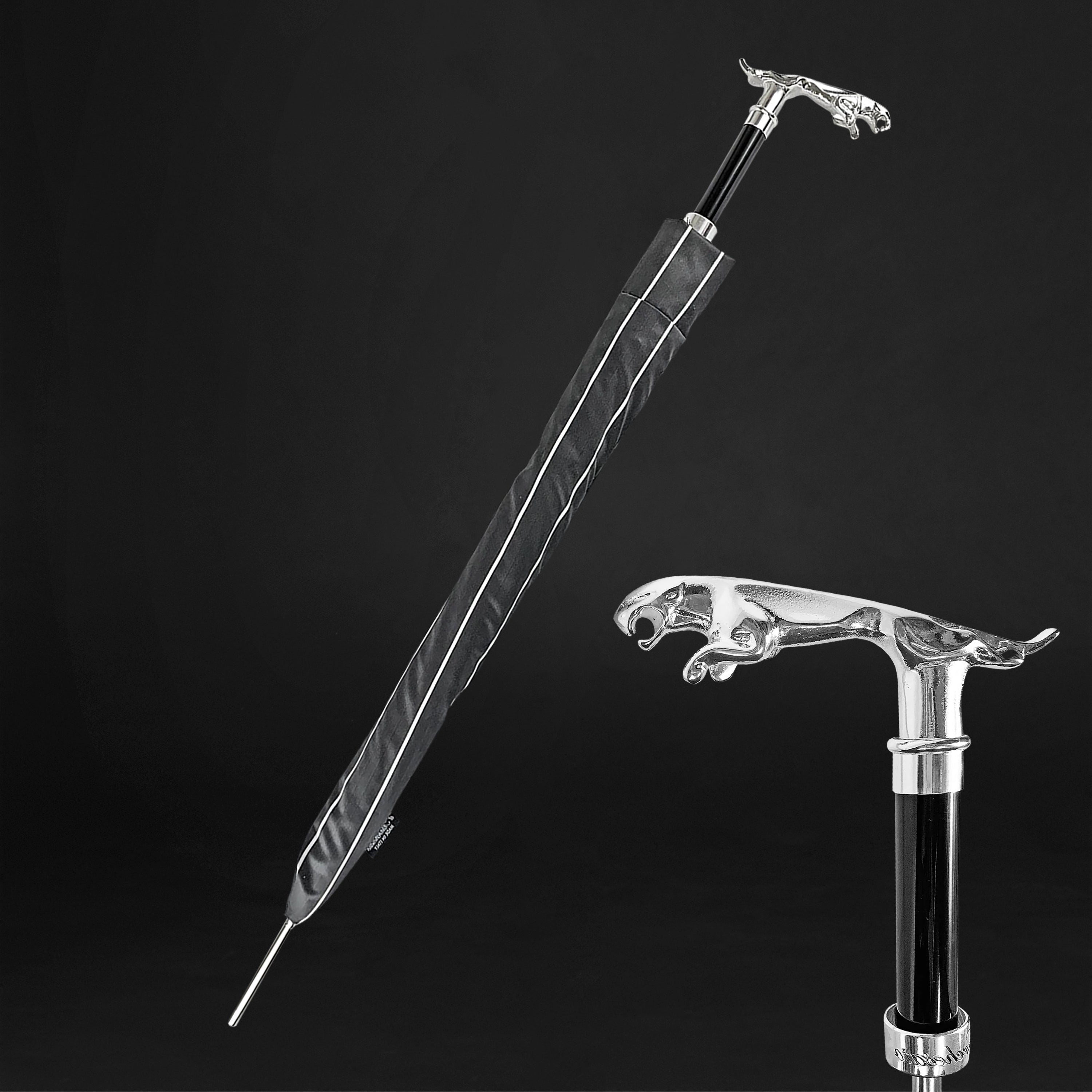 Gentlemen's Black Designer Umbrella with Jaguar Handle