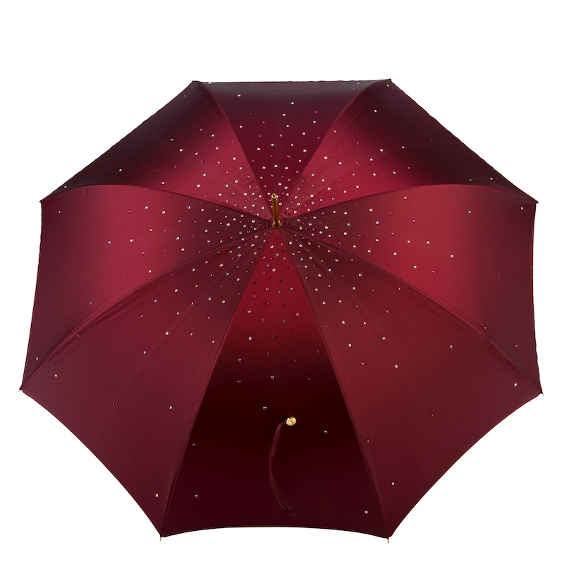 Burgundy Canopy with Crystals Umbrella with Unique Golden Brass Handle ...