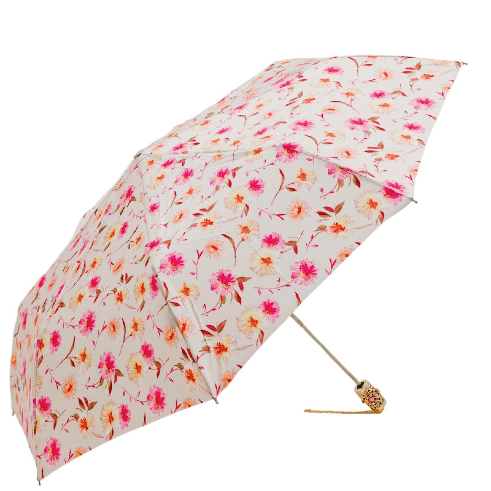 Designer White and Pink Flowered Folding Umbrella with Acetate and Bra