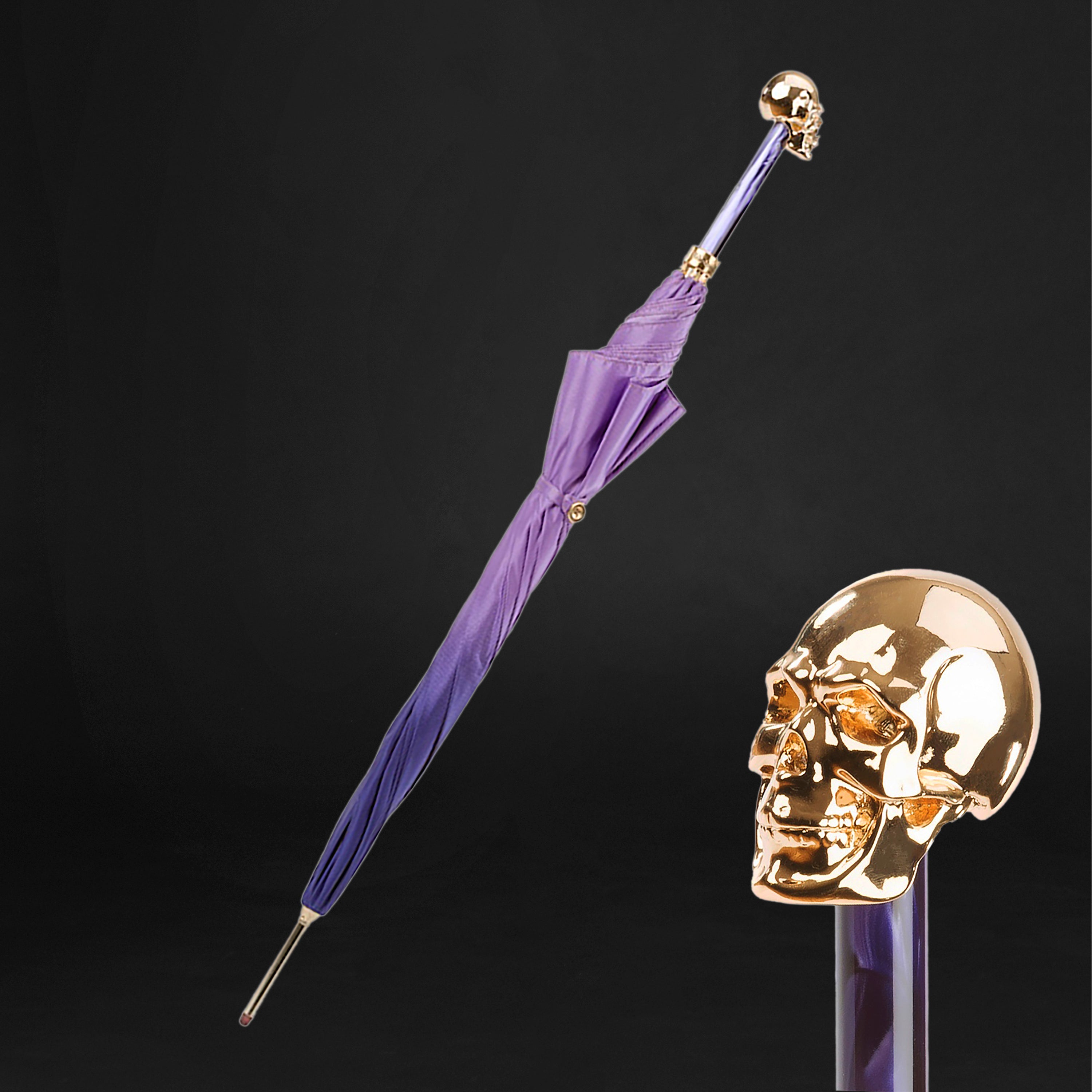 Exclusive Chic Golden Skull Handle Purple Ombre Umbrella for Women ...
