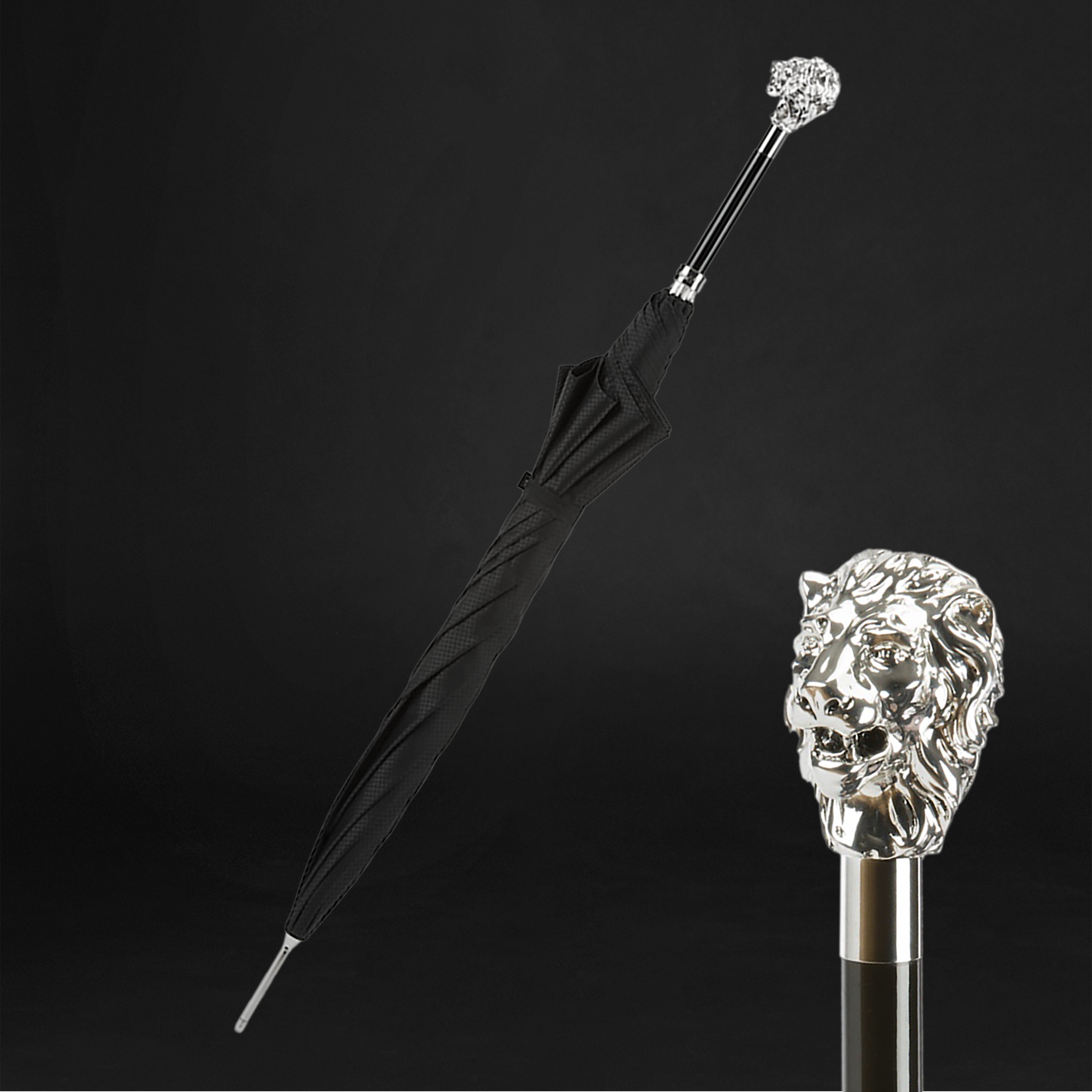 Fancy Black Umbrella, Silver Lion Handle Umbrella For Men | ART WALKING ...