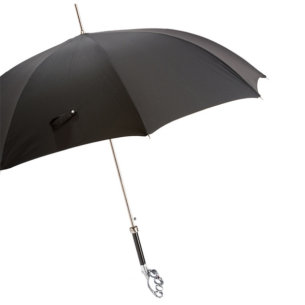 Silver Umbrella with Brass Knuckleduster Handle | ART WALKING STICKS