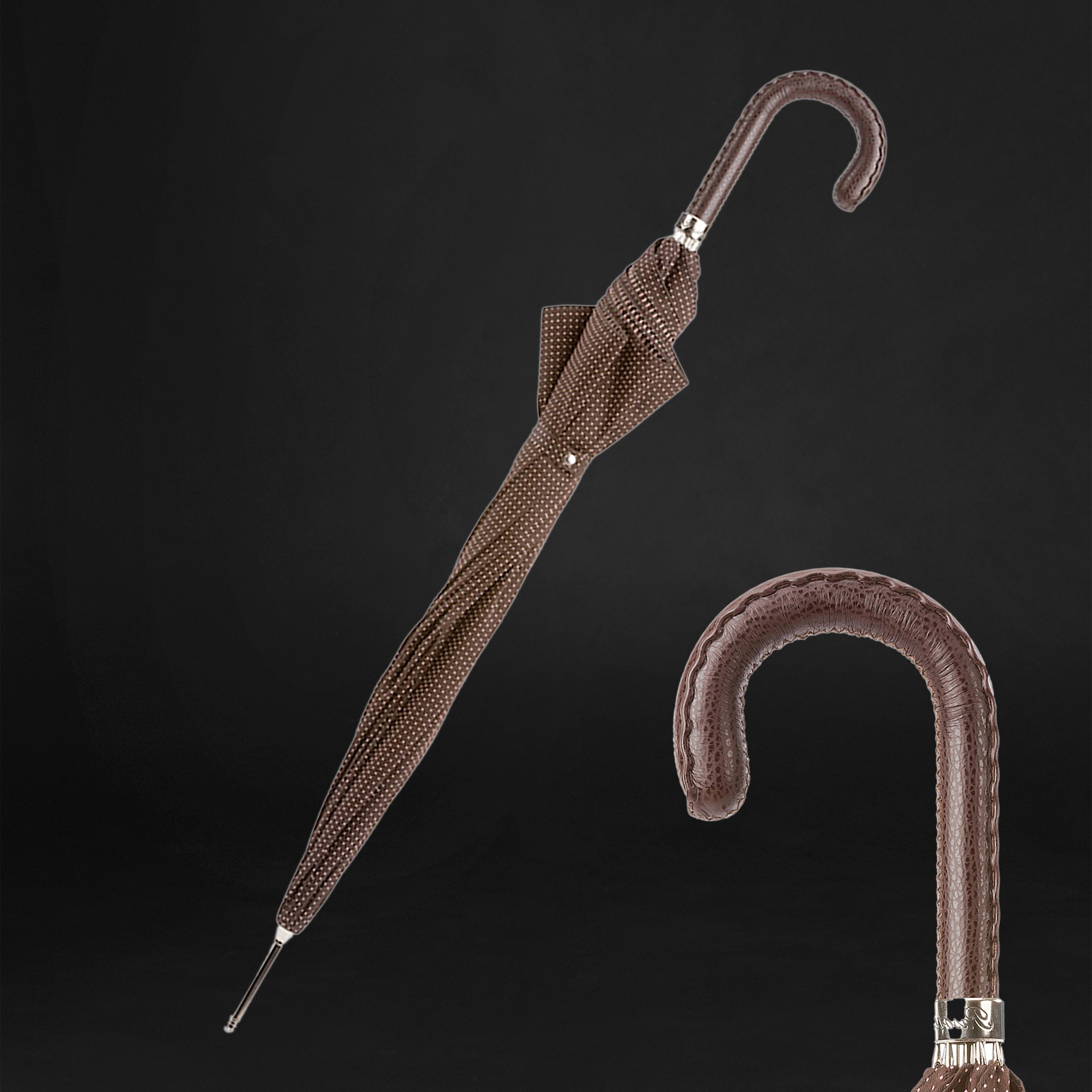 Brown Gentleman Umbrella with Brown Leather Handle | ART WALKING STICKS