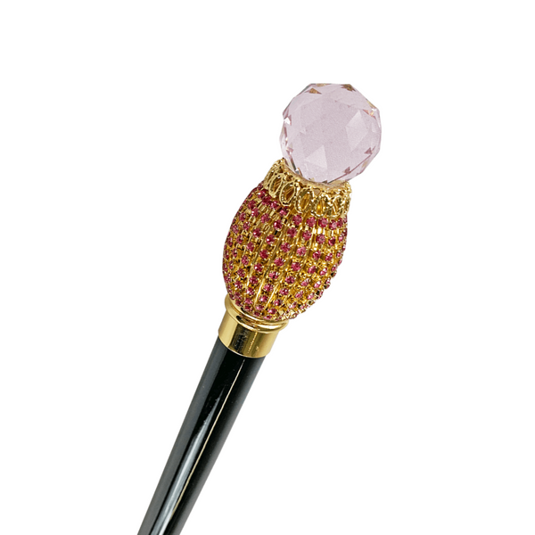 Luxury Design Walking Stick with Rose Crystal Sphere | ART WALKING STICKS