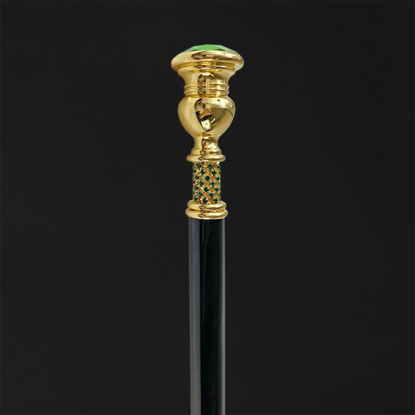 Designer Walking Cane with Big Emerald Crystal | ART WALKING STICKS