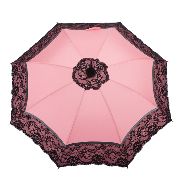 Designer Manual Opening Pink Parasol with Lace and Leather Handle for ...