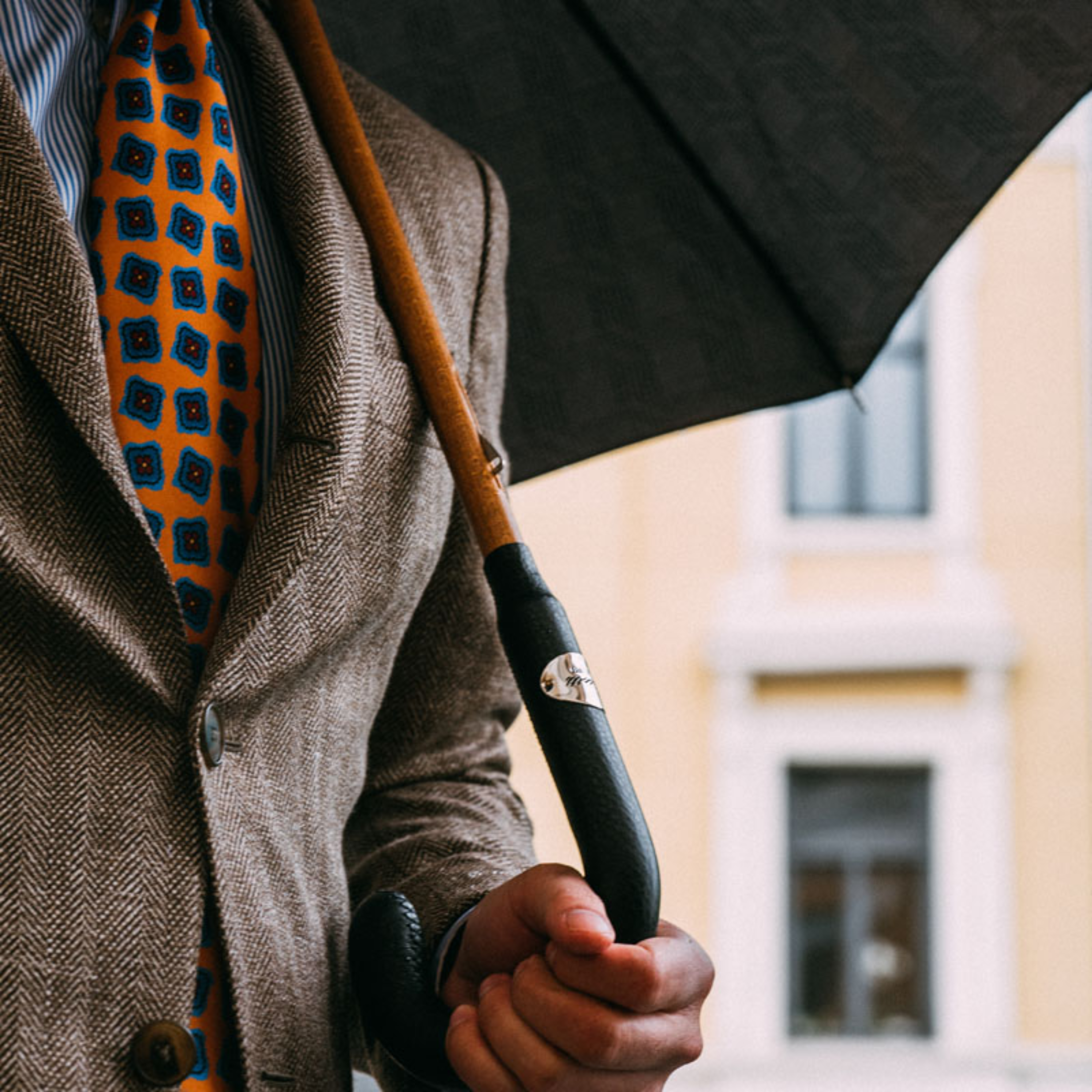 Grey Quality Bespoke Umbrella with Leather Handle | ART WALKING STICKS
