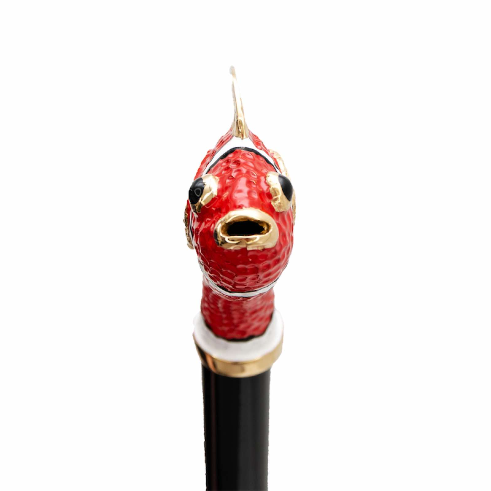 Fancy Red Fish Handle Double Cloth Red Umbrella with Polka Dot Interio