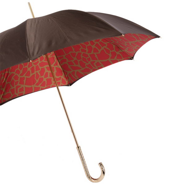 Brown Double Cloth Umbrella with Red Giraffe Print Interior for Women ...