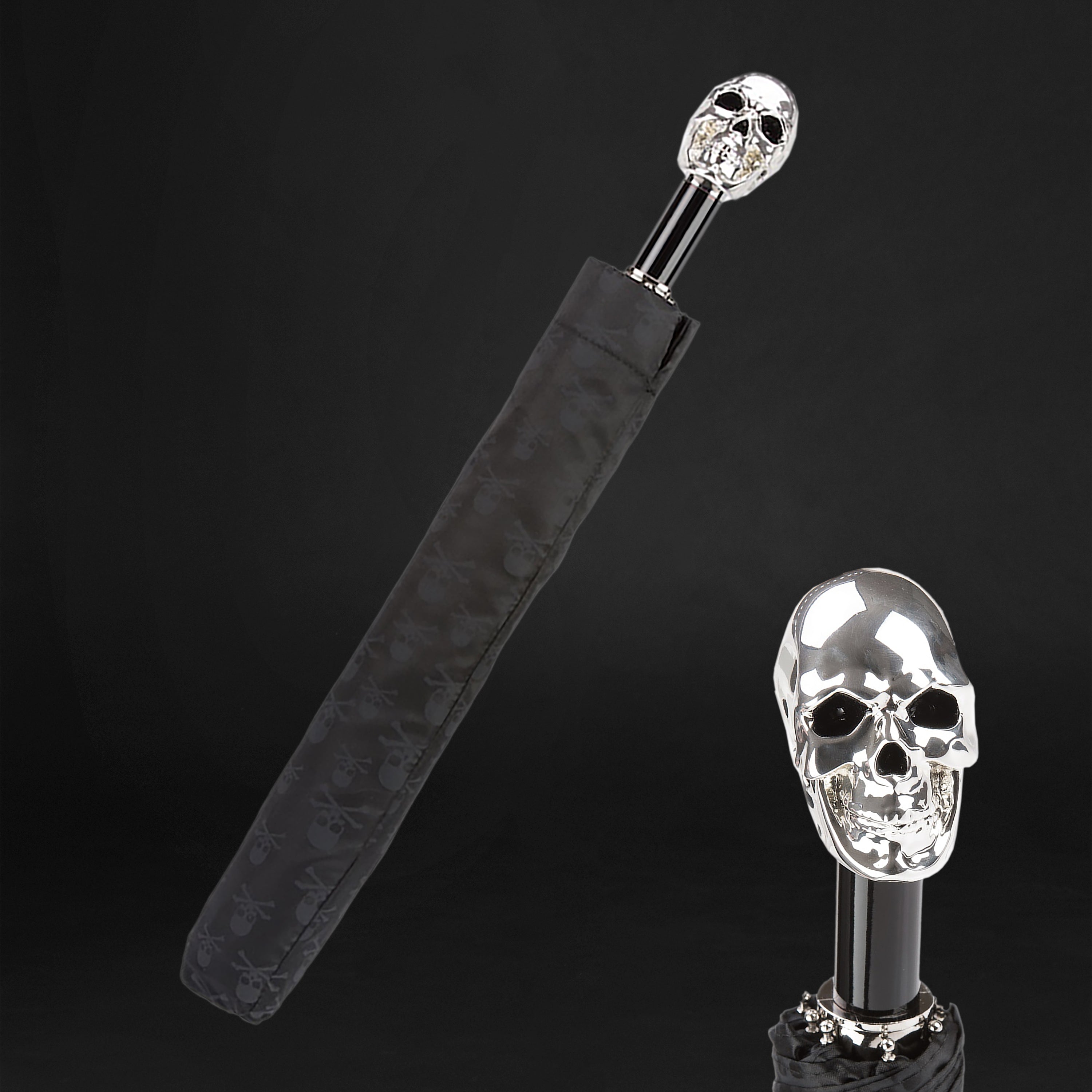 Designer Skulls Print Silver Skull Handle Umbrella for Men