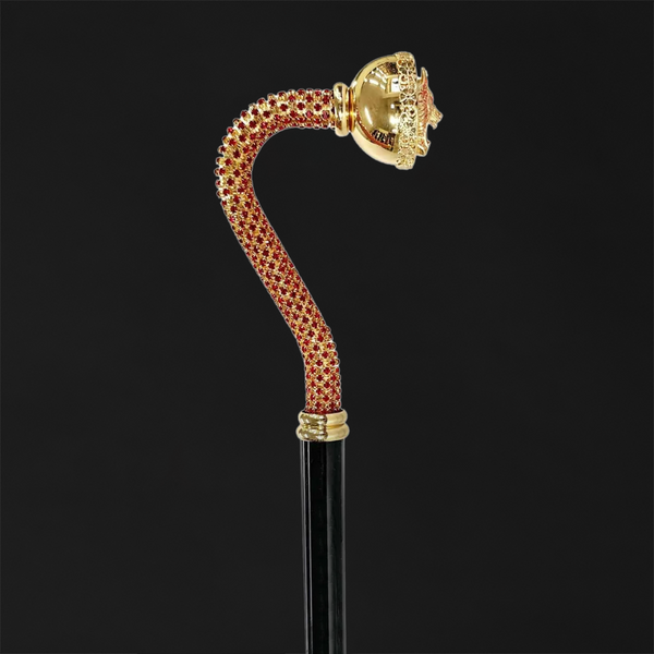Designer Luxury Walking Stick with Siam Crystal and Wolf