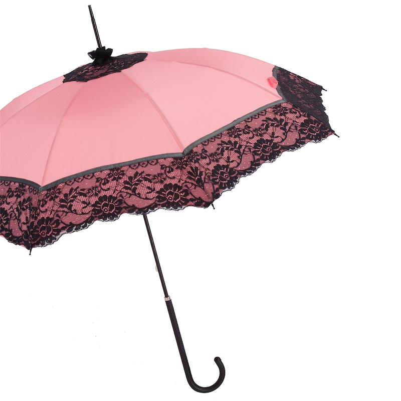 Designer Manual Opening Pink Parasol with Lace and Leather Handle for ...