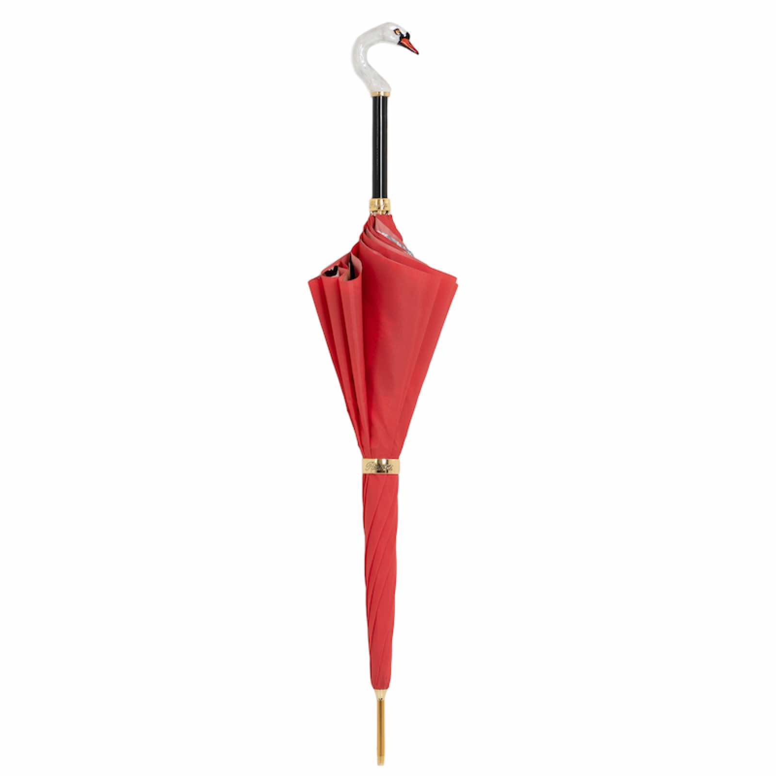 Swan Handle Red Double Cloth Umbrella for Women with Unique Print ...