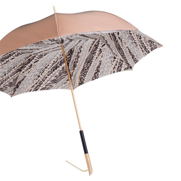 Designer Light Gold Pearls Handle Print Double Cloth Umbrella | ART ...