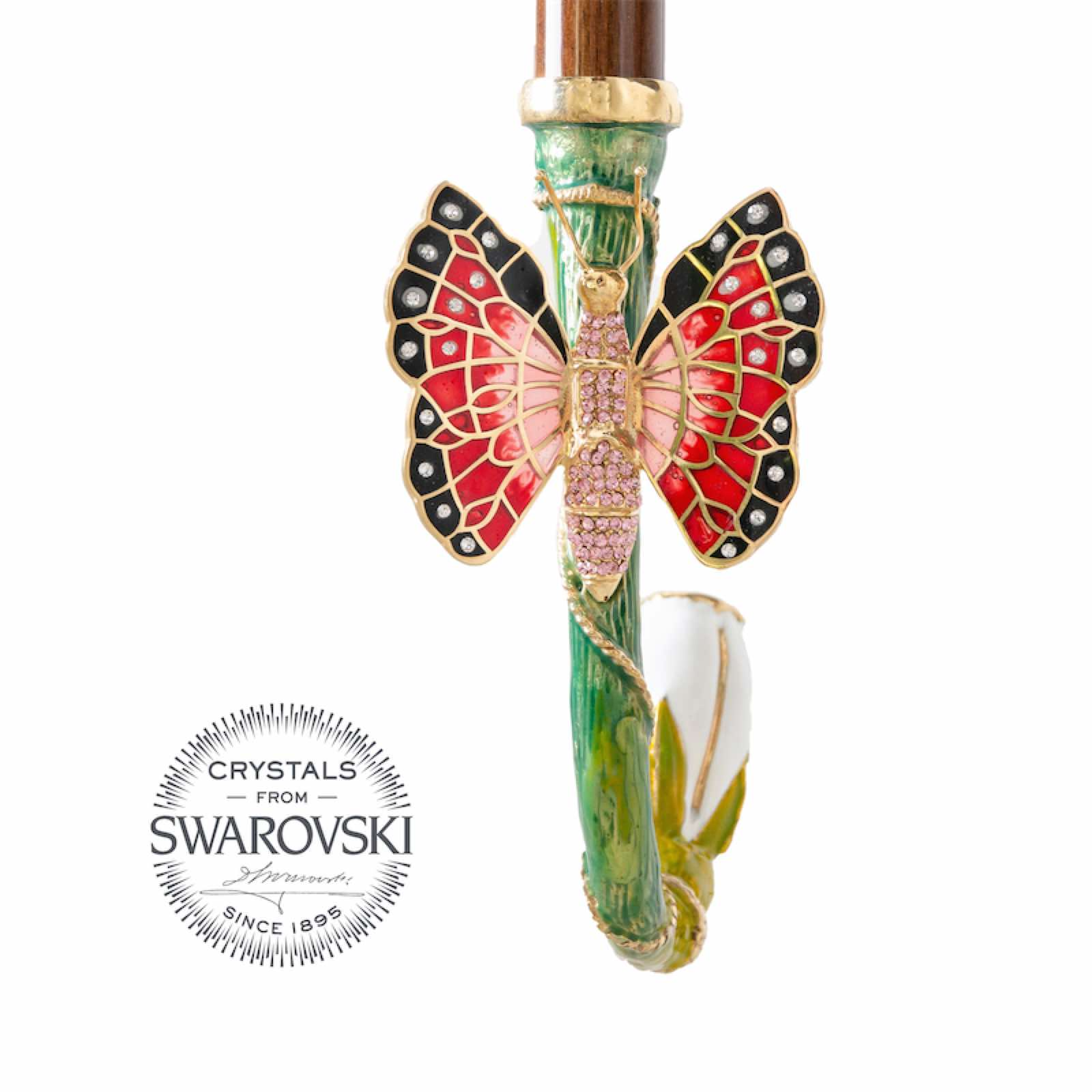 Collectible Red Butterfly Handle with Crystals Double Cloth Umbrella f
