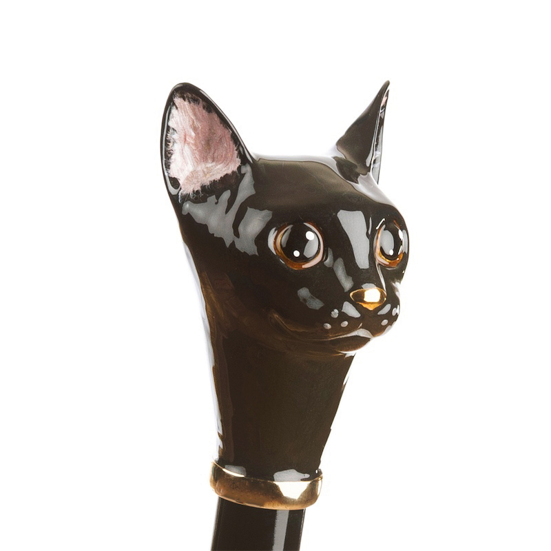 Chic Design High-Quality Black Cat Figure Handle Pink Umbrella for Lad