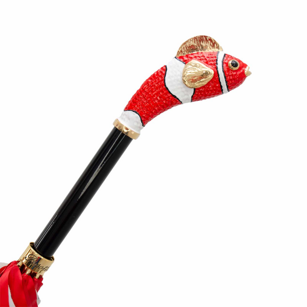 Fancy Red Fish Handle Double Cloth Red Umbrella with Polka Dot Interio