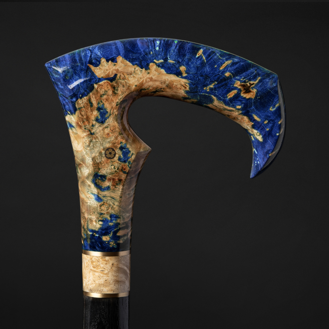 Blue Luxury Walking Cane with Maple Burl Wood Handle, Handmade | ART ...