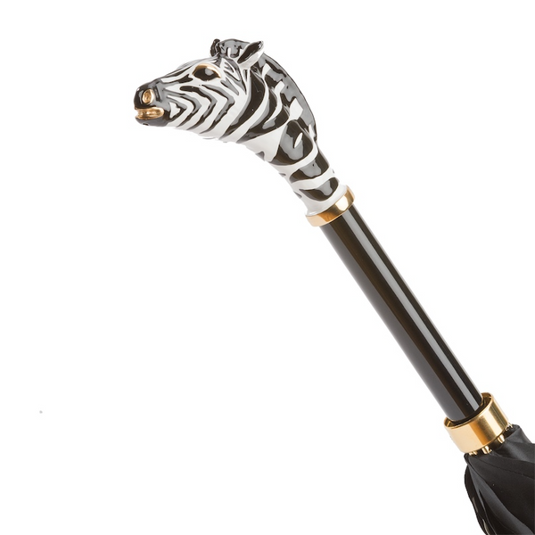 Unique Enameled Zebra Handle Double Black Cloth Umbrella with Zebra ...