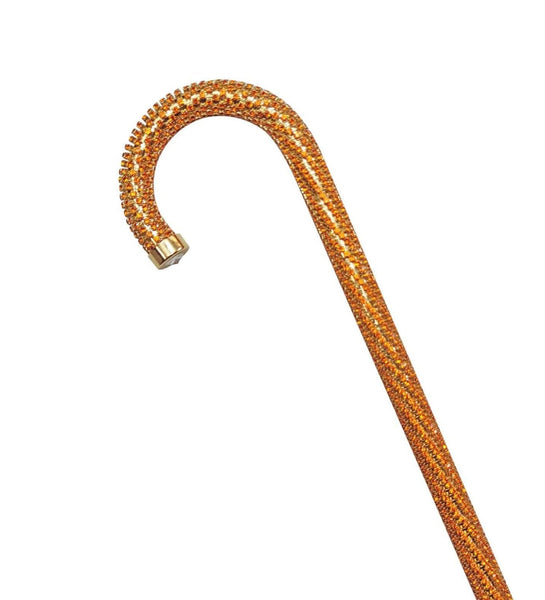 Crook Walking Cane Encrusted with Orange crystals | ART WALKING STICKS
