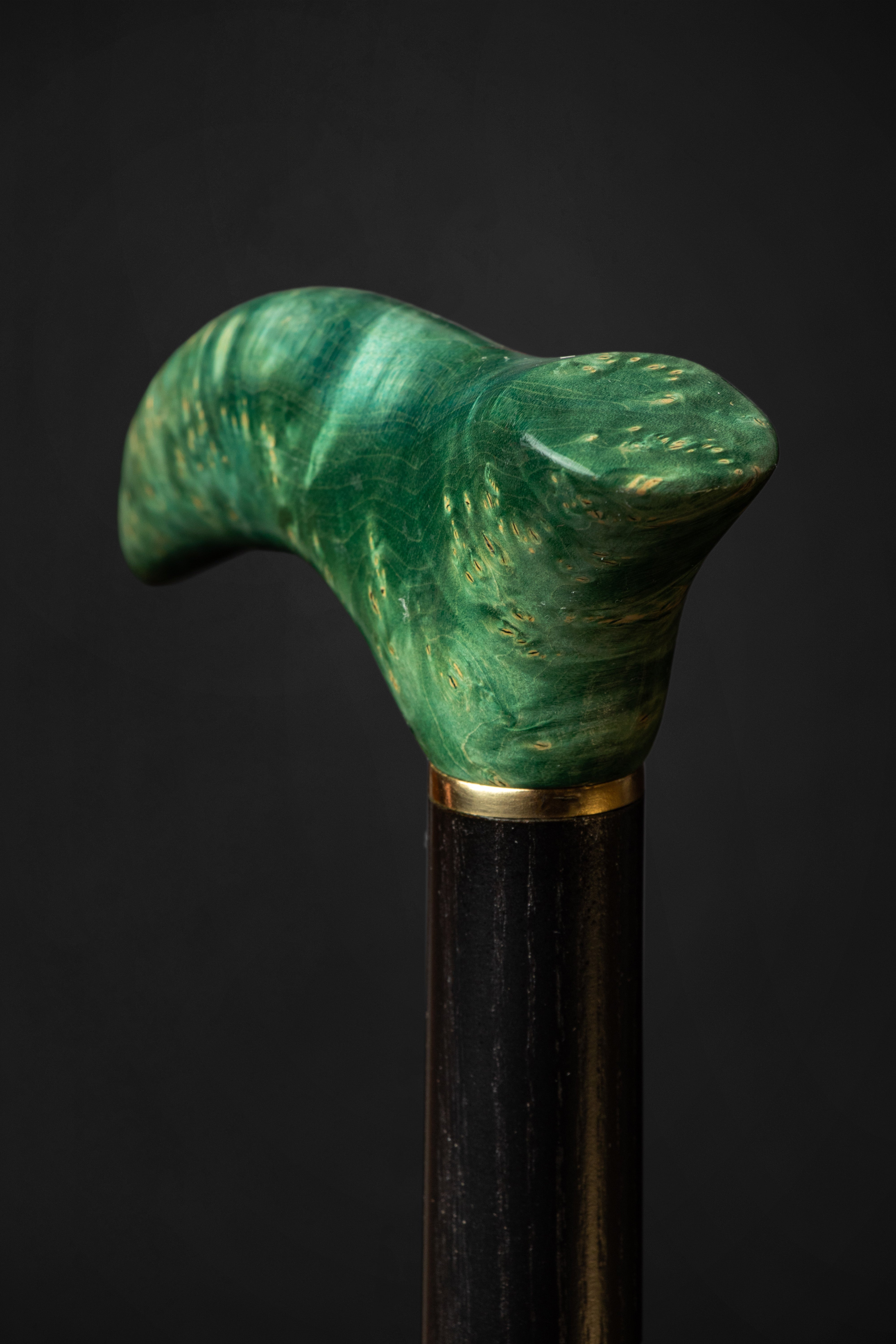 Modern Malachite Shade Walking Cane with Maple Burl Handle