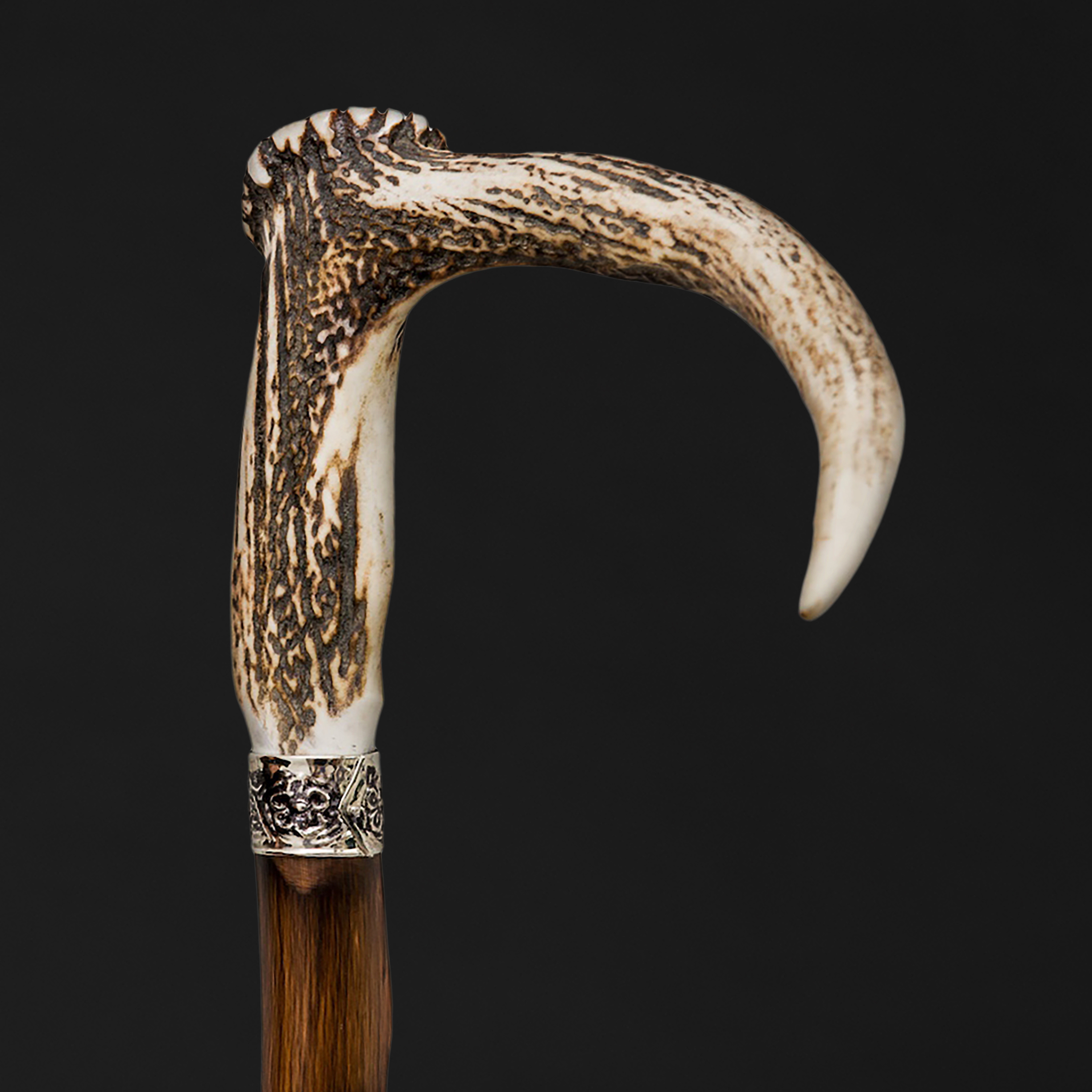 Antique Handle Deer Antler Walking Cane, Wooden Gentleman's Cane | ART ...