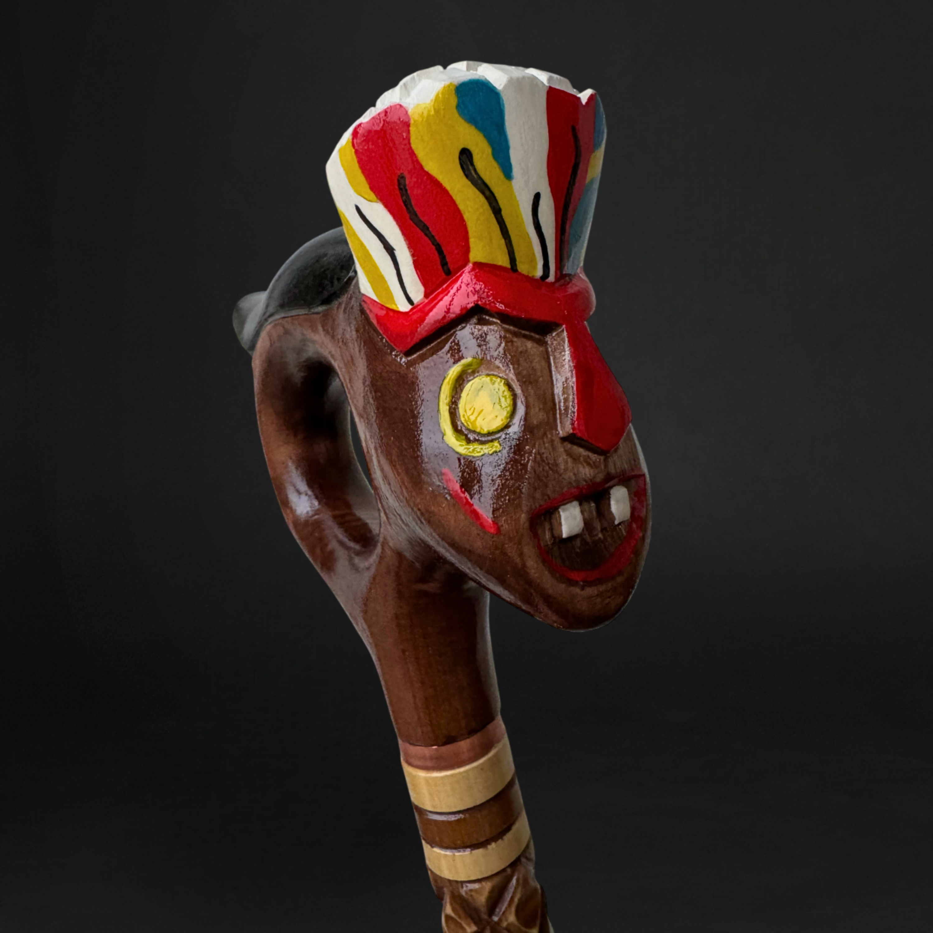 Handcrafted Tribal Art Walking Cane – Unique Hand-Carved Design