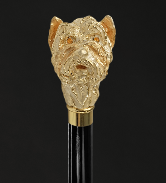 Gold-plated and Hand Enamelled Dog Handle Cane | ART WALKING STICKS