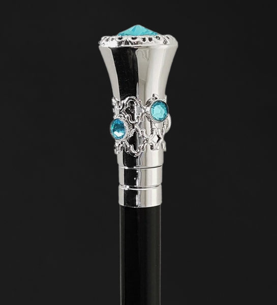 Unique Aquamarine Swarovski Crystals Walking Stick | ART WALKING STICKS