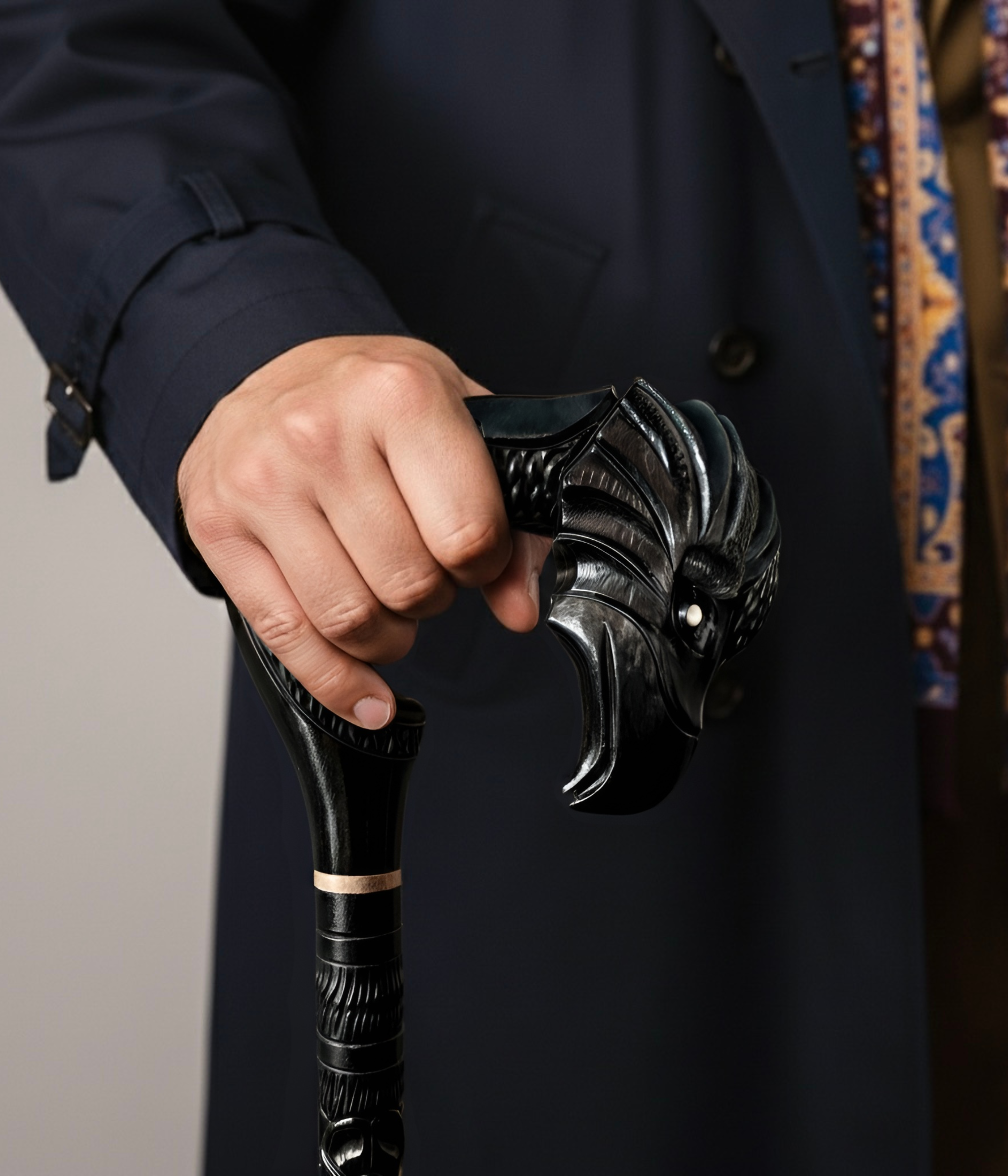 Black Raven Skull Walking Cane Crow Hand Carved, Gothic Modern Style